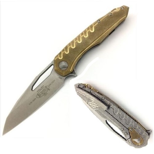 MICROTECH KNIVES SIGIL BRASS HANDLE STONEWASHED S/E 196-10BR | KYGUNCO