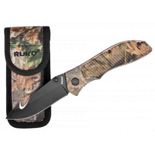 RUKO Gut Hook Folding Knife 3.5" Blade Woodlands Xtreme | KYGUNCO