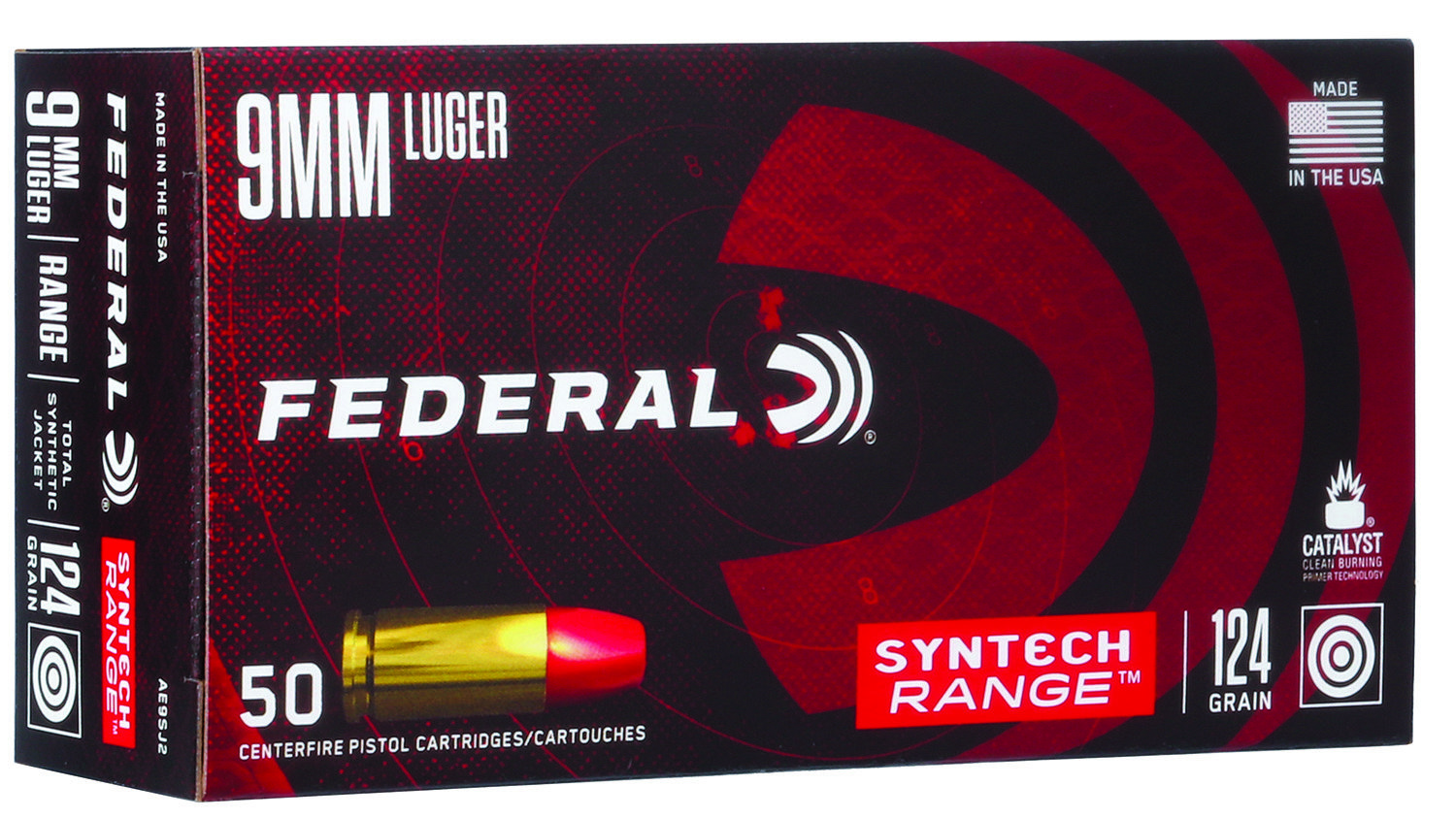 FEDERAL AMMO American Eagle 9mm 124gr Syntech Range Ammunition | 50 ...