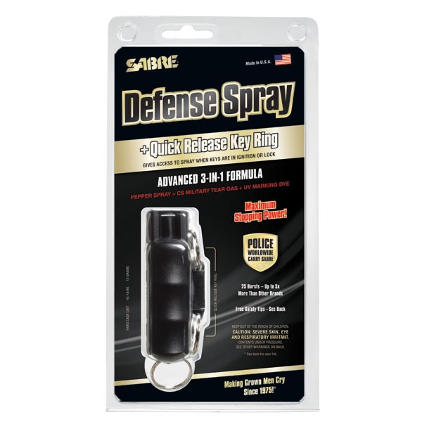 SABRE Max Strength Pepper Spray Black Flip Top Keychain | KYGUNCO