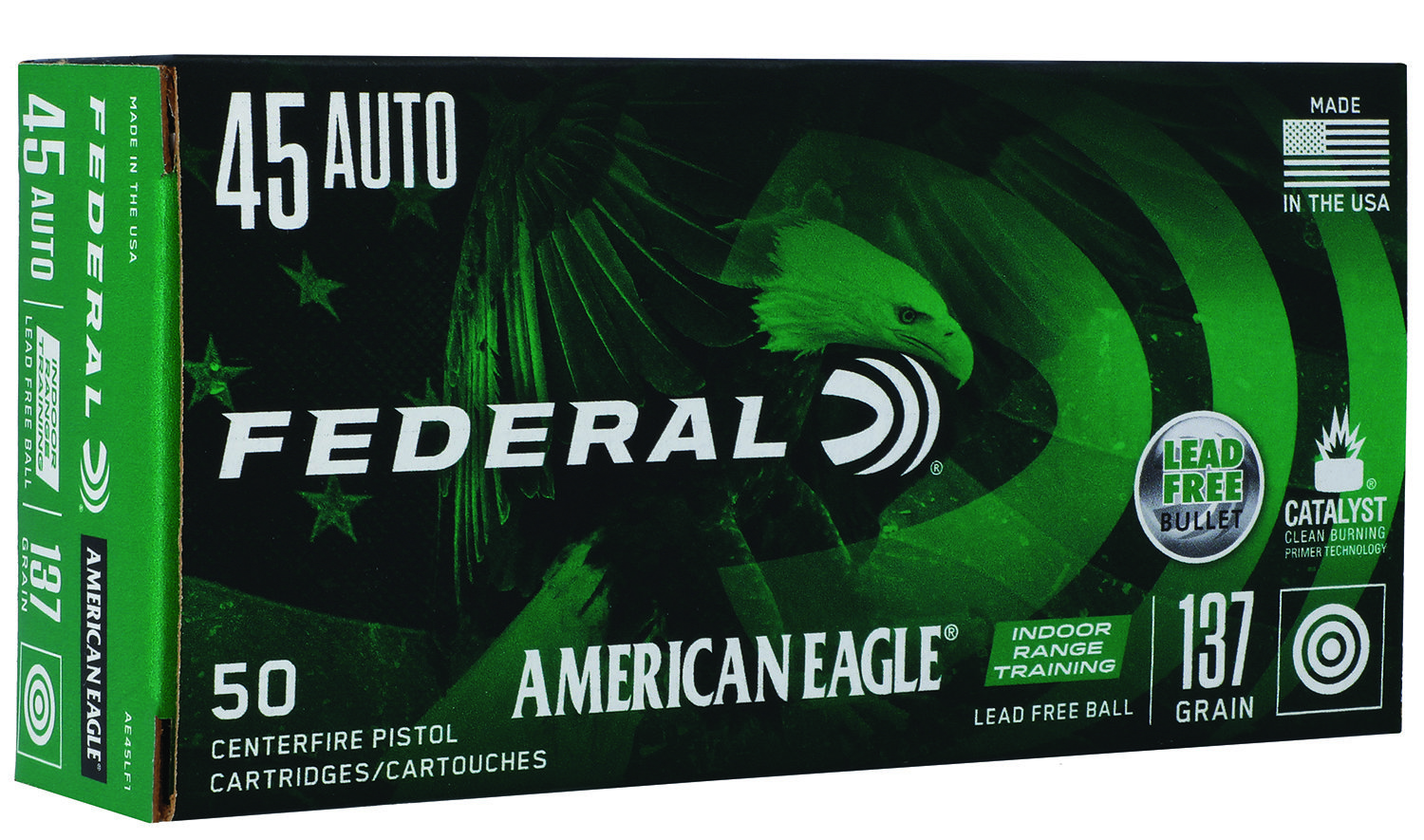 FEDERAL AMMO 45 Auto 140Gr Lead Free Range American Eagle 50 | KYGUNCO