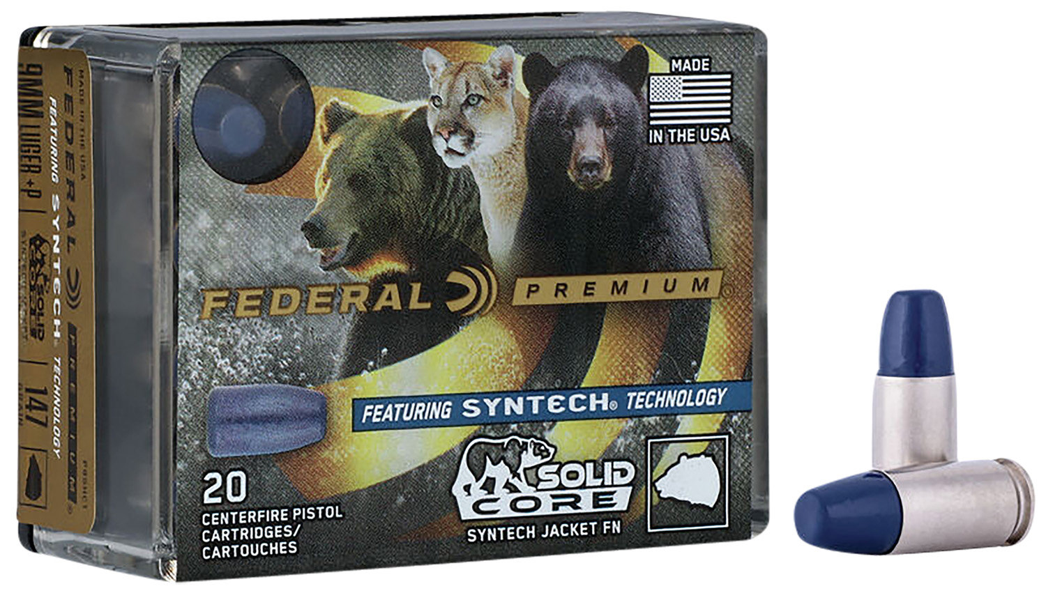 FEDERAL AMMO Premium Solid Core 9mm +P 147gr Synthetic FN Ammunition ...