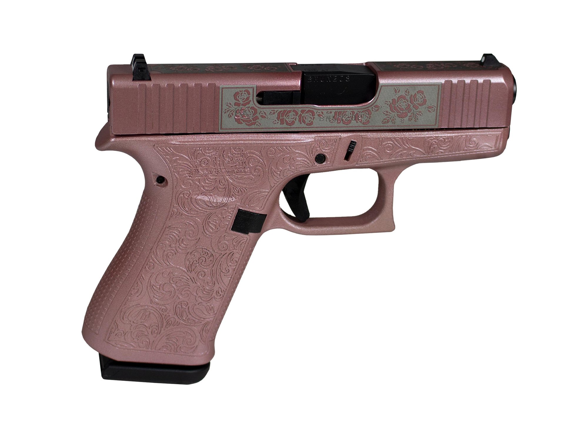 GLOCK G43X 9mm 3.41" 10rd Pistol - Pink "Glock & Roses" Engraving | KYGUNCO