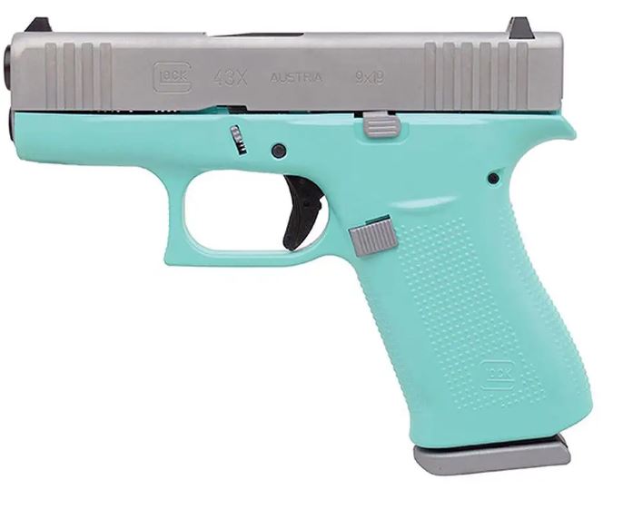 GLOCK 43X 9mm 3.41" 10rd Pistol - Silver | Robins Egg Blue | KYGUNCO