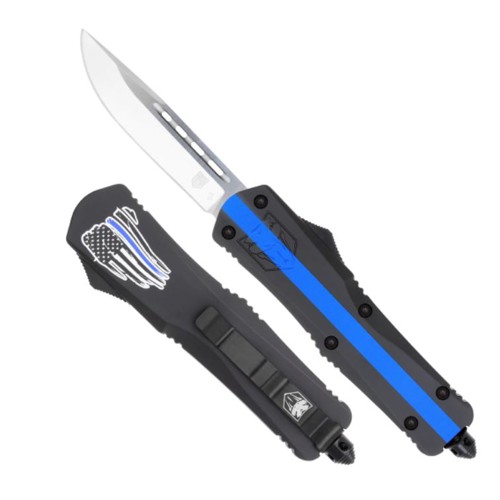 COBRATEC Medium FS-3 Blue Line AUTO OTF Knife 3ʺ Drop Point Blade w ...