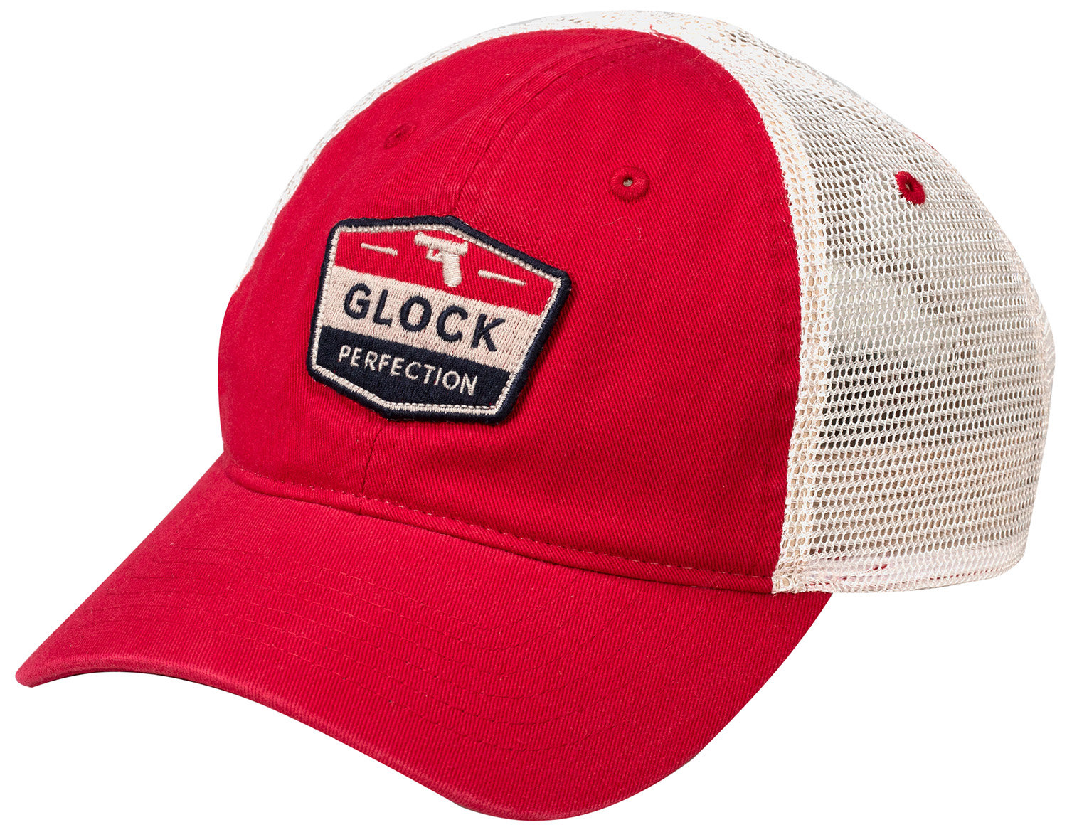 GLOCK Trucker Hat Red Front/Cream Mesh Back Relaxed Fit | KYGUNCO