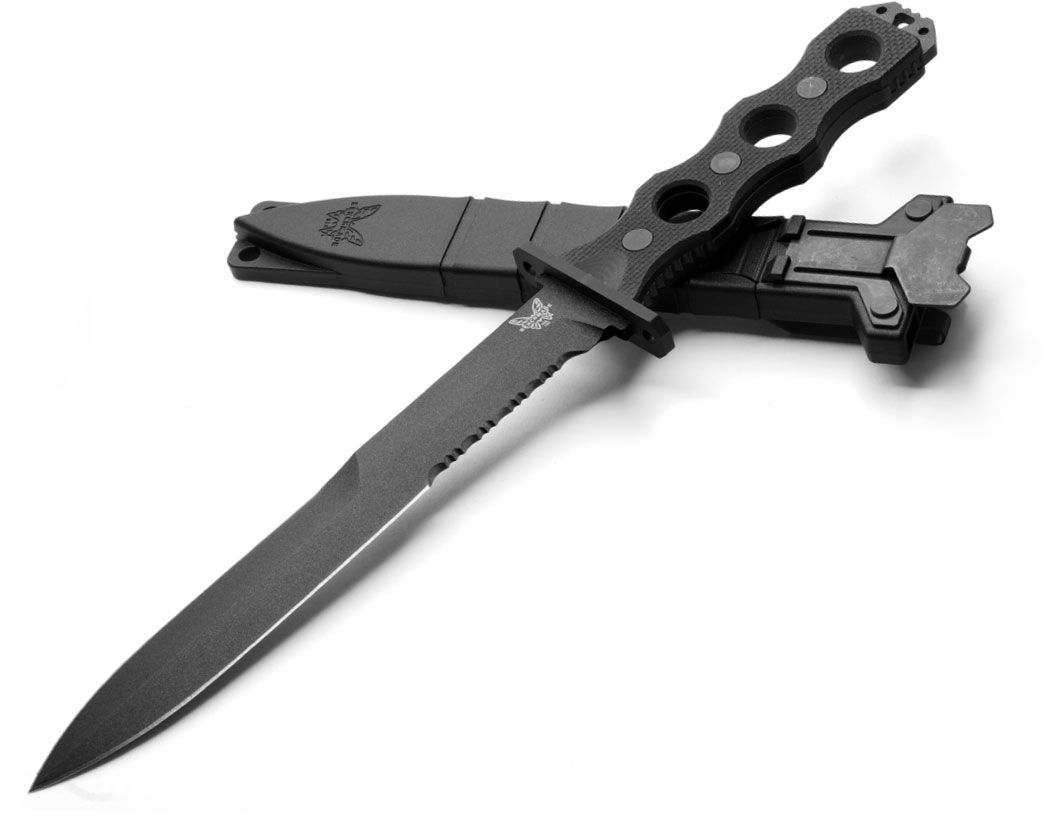 BENCHMADE 185SBK SOCP Fixed Blade Knife 7.11" Double Edge Combo Dagger ...