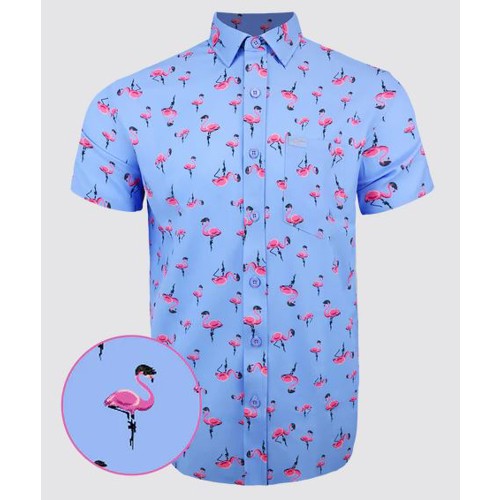 RETRO RIFLE Tactimingo Flamingo Button Down Shirt - Blue / Pink | KYGUNCO