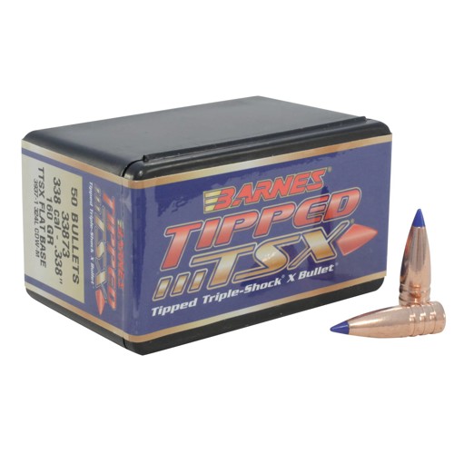 BARNES AMMO Tipped TSX 338 Cal 160 gr TTSX Flat Base 50rd | KYGUNCO
