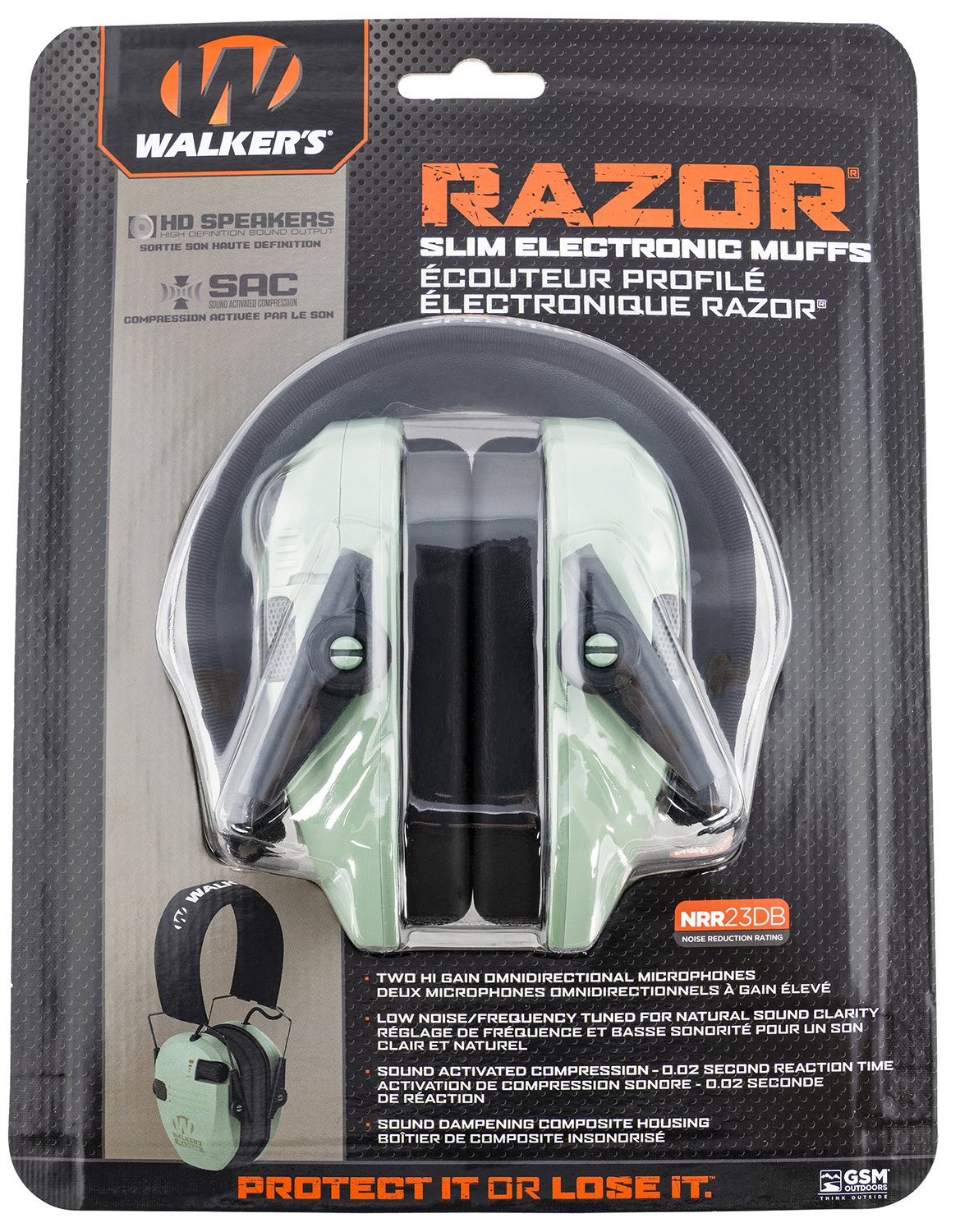 WALKERS Razor Slim Electronic Muff 23 dB Sage GreenBlack | KYGUNCO