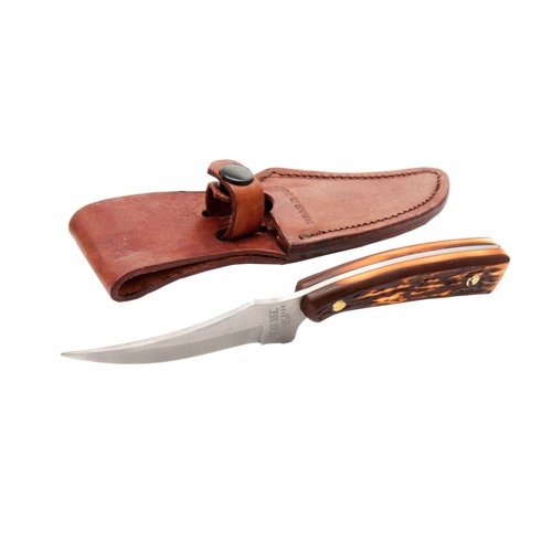 BEAR & SON 7.25ʺ Stag Delrin Upswept Skinner w/Leather Sheath | KYGUNCO