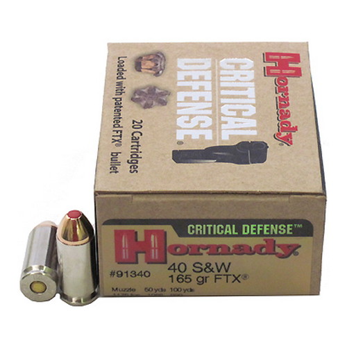 HORNADY CRITICAL DEFENSE 40 S&W 165GR FTX Nickel-Plated Ammunition | 20 ...
