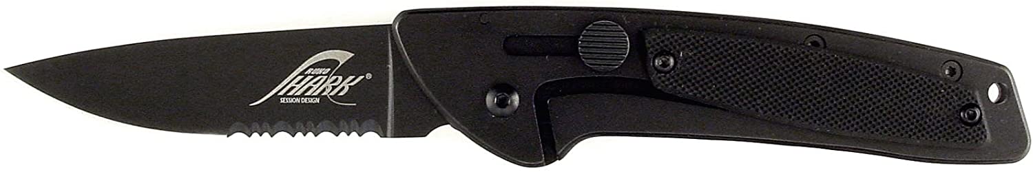 RUKO Shark 3" Folding Knife Serrated Edge - Black G10 | KYGUNCO